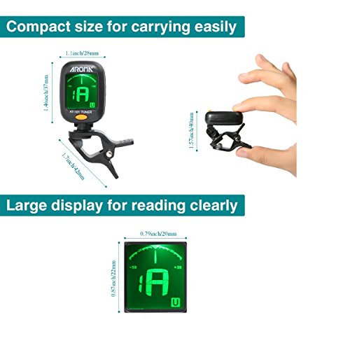 Clip On Guitar Tuner For All Instruments, Ukulele, Guitar, Bass, Mandolin, Violin, Banjo, Large Clear LCD Display For Guitar Tuner, Chromatic Tuner