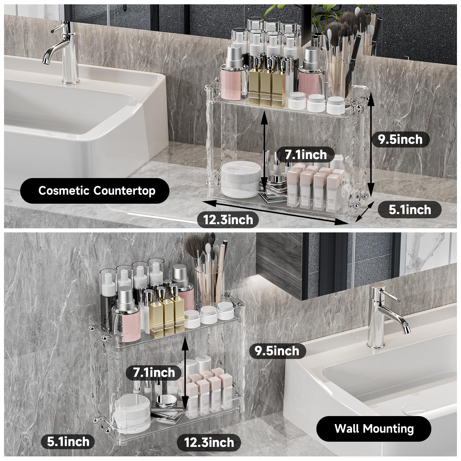 Makeup Organizer,Vanity Wall Mounted,Bathroom Countertop Tray,Cosmetic Tray,Cosmetic Organizer Holder,Bathroom Organizer,Bathroom Counter Stand,Countertop Organizer