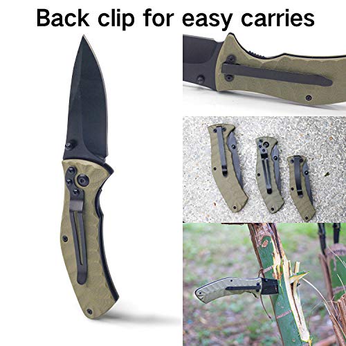 EDC Folding G10 Handle Hunting Knife, Everyday Carry, Tactial Pocket Knife for Hunting, Survival and Camping, Outdoor Tool with Pocket Clip