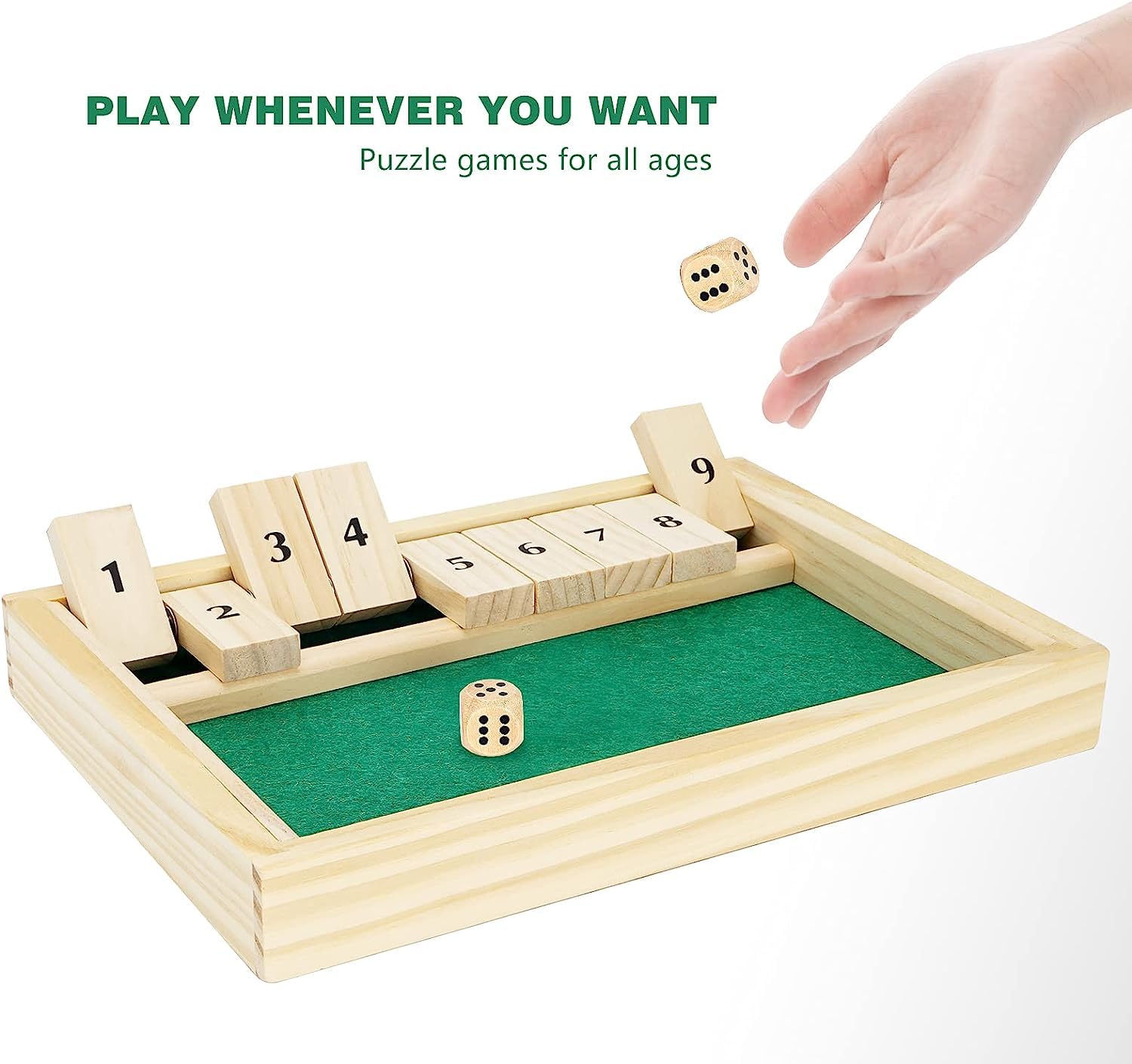 Win SPORTS Wooden Shut The Box Game - Dice Game 2 Player,Board Game,Classics Tabletop Version,Popular Pub Game,Math,Travel for Kids #9