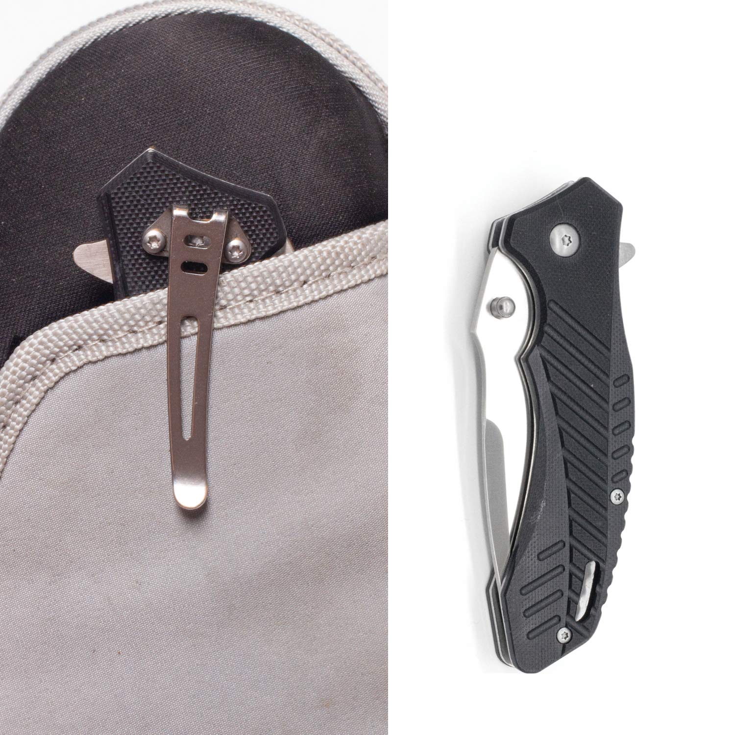 EDC Folding Pocket Knife, Tactial Hunting Knife with GF Handle and Hanging Hole, Outdoor Hunting Camping Acessories with Pocket Clip