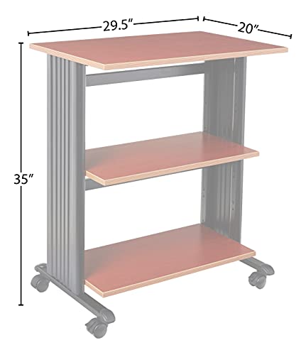 Safco Products Muv Adjustable Printer Stand 1881CY, Cherry Top, Black Frame, Swivel Wheels, Two Adjustable Shelves