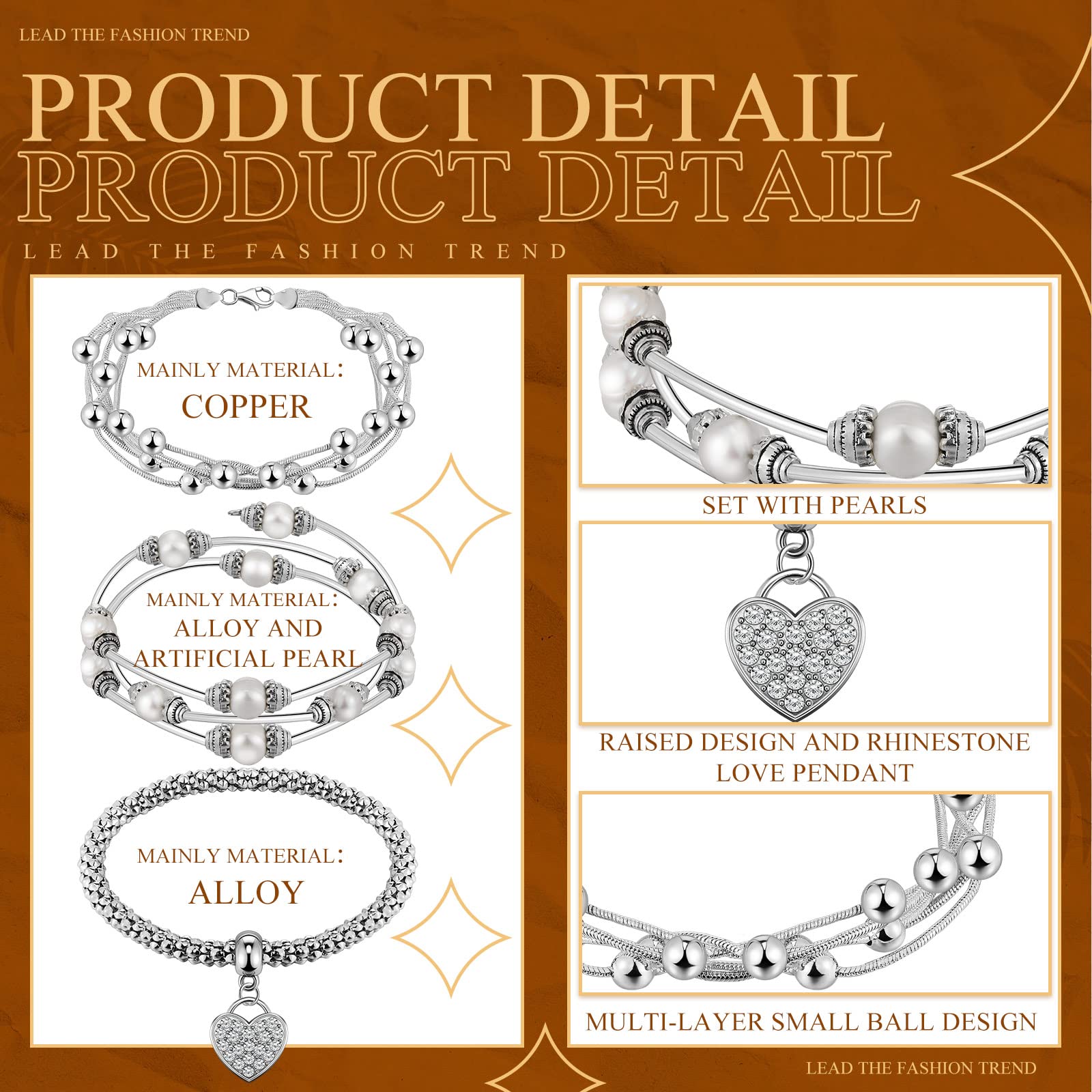 Ecally 3 Pcs Silver Jewelry Set Silver Link Bracelets Stretch Bangle Row Stretch Stackable Boho Chain Bracelet for Women Girl