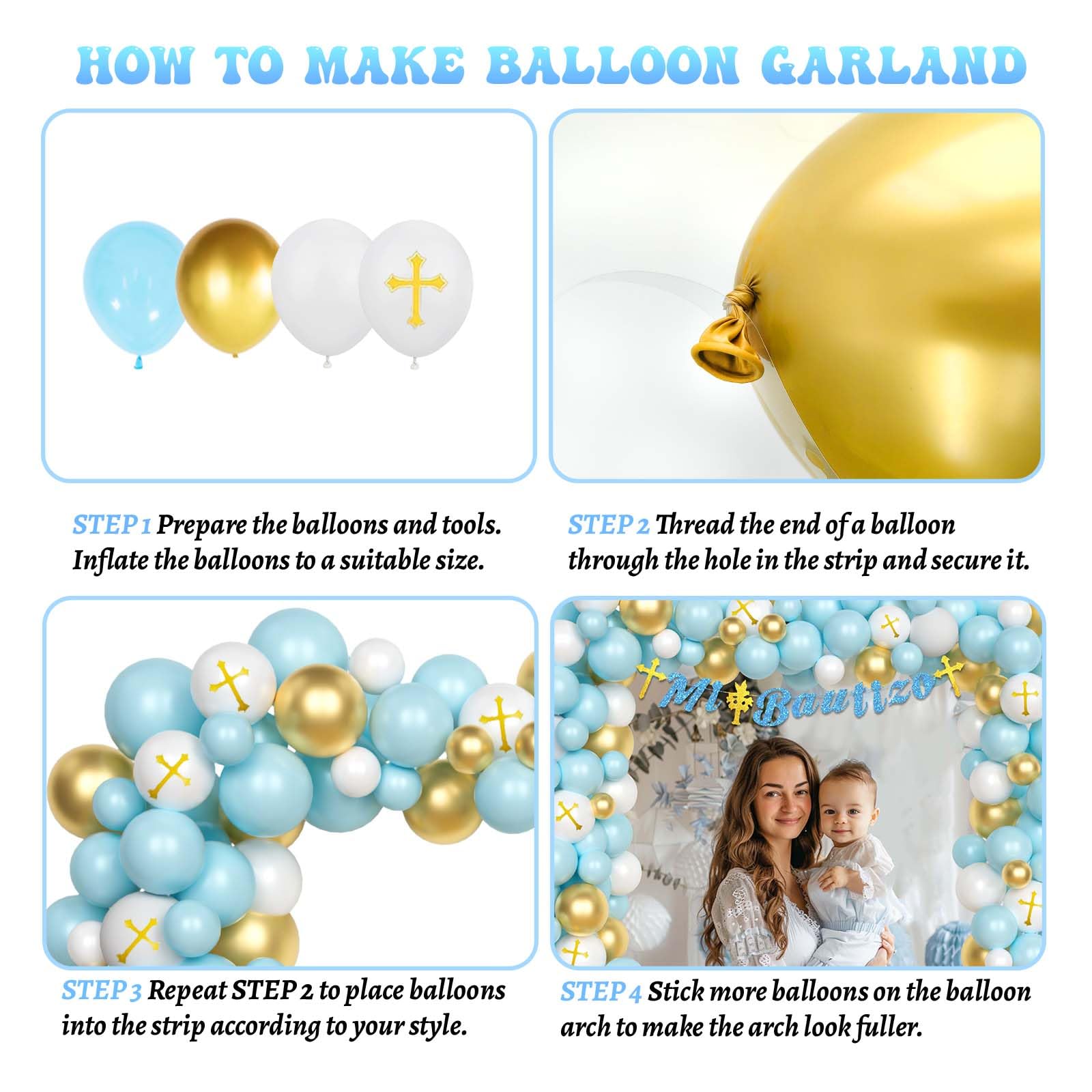 Hombae Mi Bautizo Decorations for Boys, Bautizo Decorations, Blue Baptism Decorations, First Communion Christening Decorations for Baby Boy, Backdrop Tablecloth Balloon Banner Cake Cupcake Topper