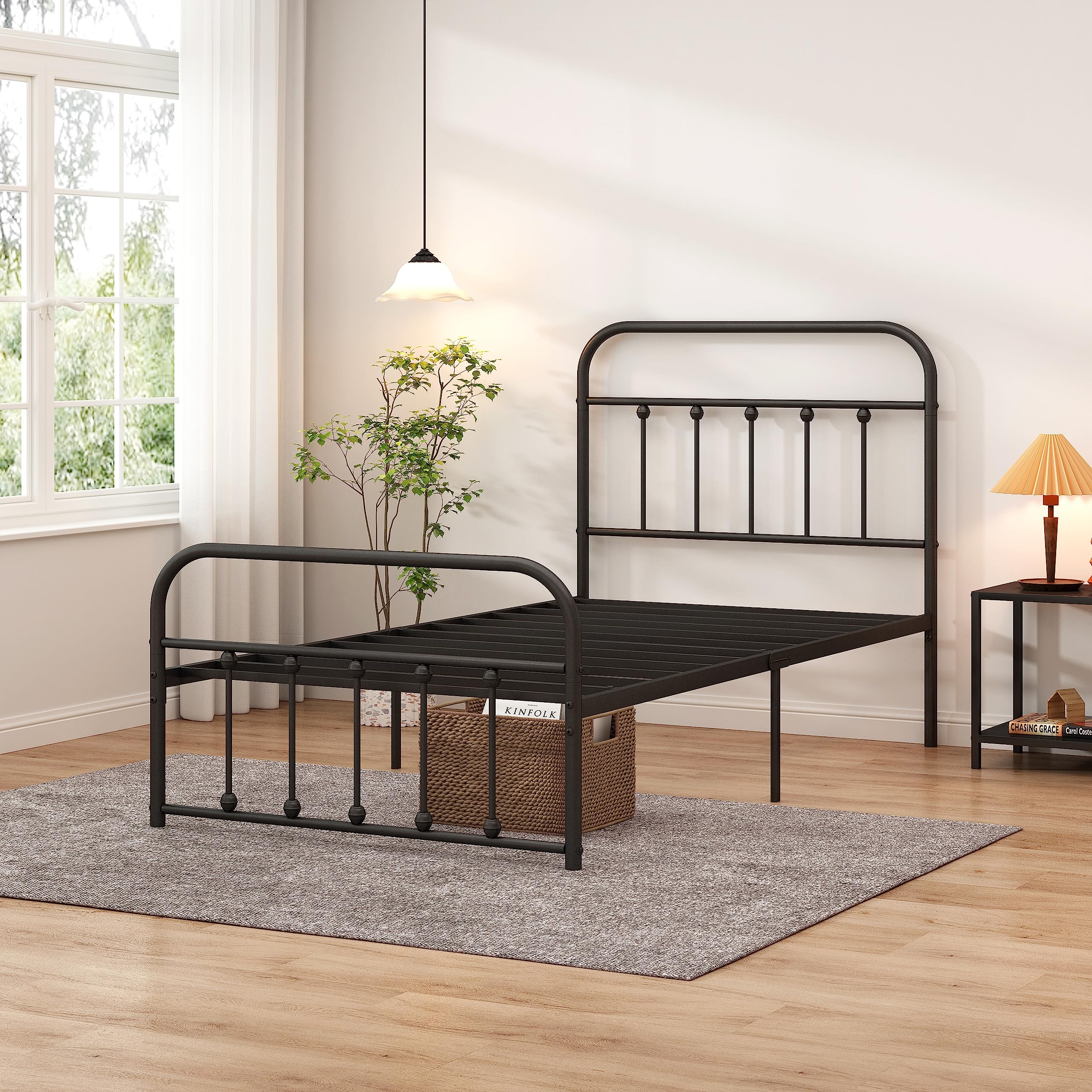 Closadin Classic Metal platform bed Frame with Heaboard and Footboard,Strong Metal Slats Support,No Box Spring Needed,Easy Assembly,Full Size,Black