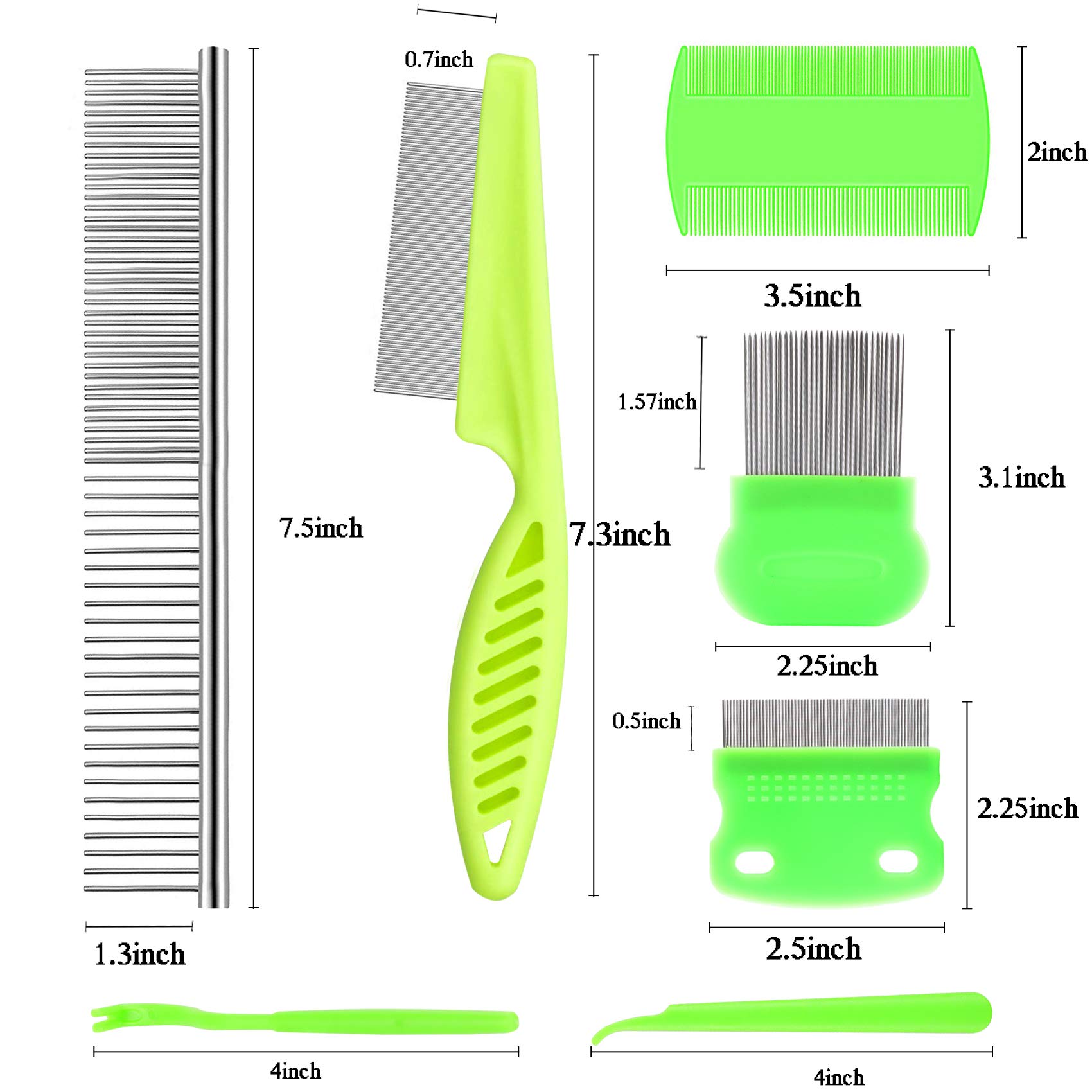 Lamoutor 7Pcs Pet Flea Comb Fine Tooth Comb and Pet Stainless Steel Combs for Dogs Cats Pet