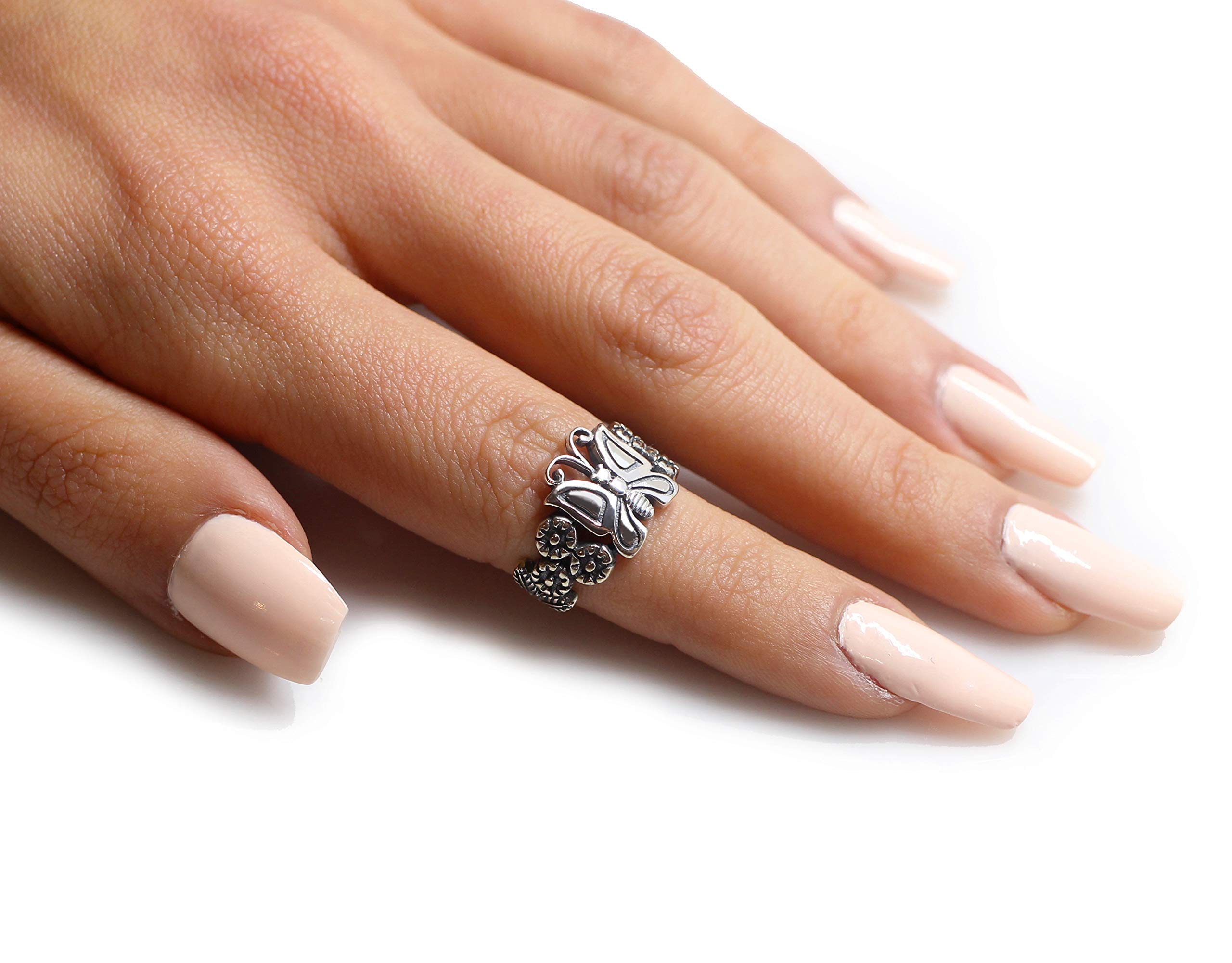 CloseoutWarehouse 925 Sterling Silver Butterfly Flower Forever Ring Size 8