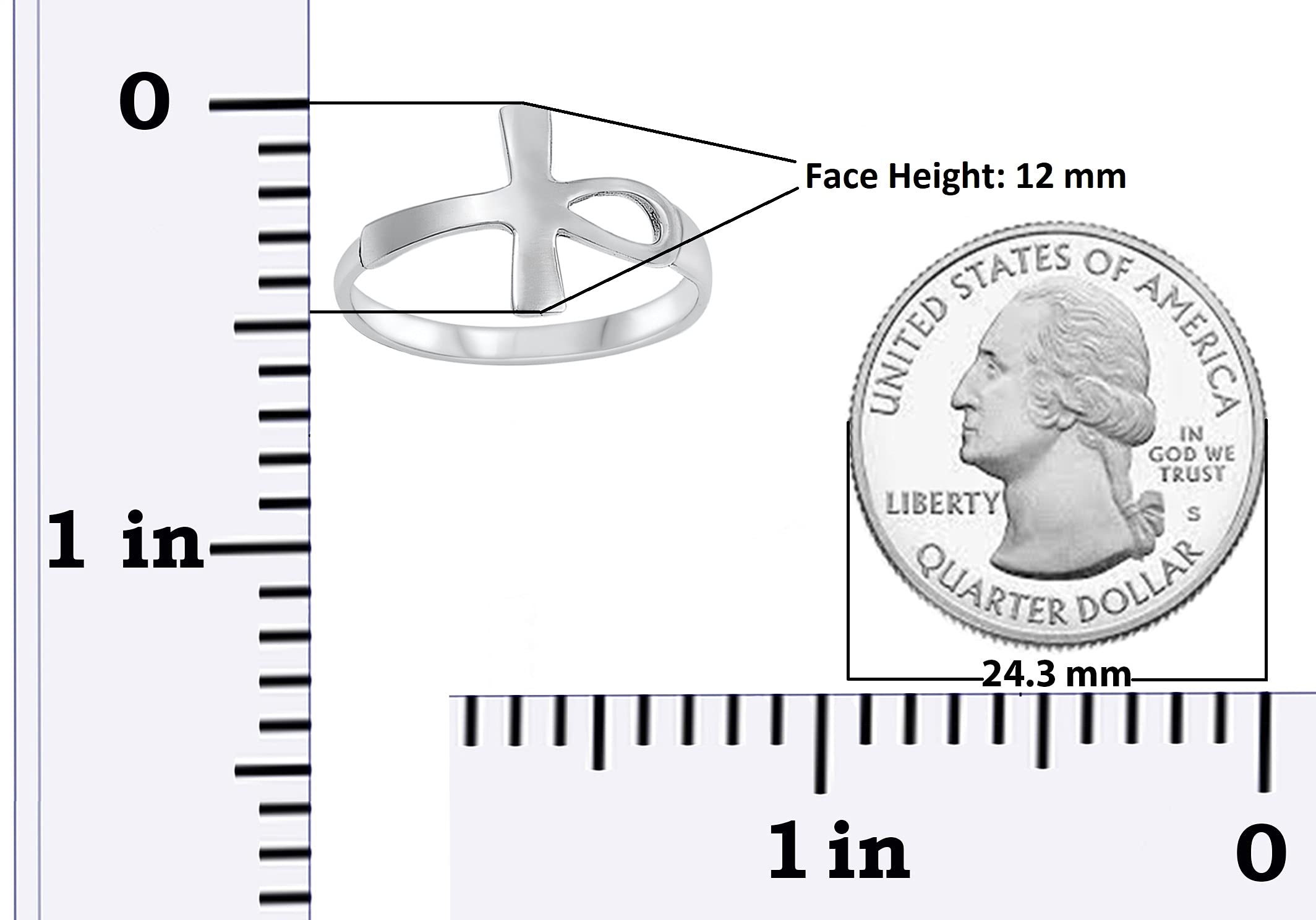 CloseoutWarehouse 925 Sterling Silver Protection from Harm Ankh Cross Ring Size 4