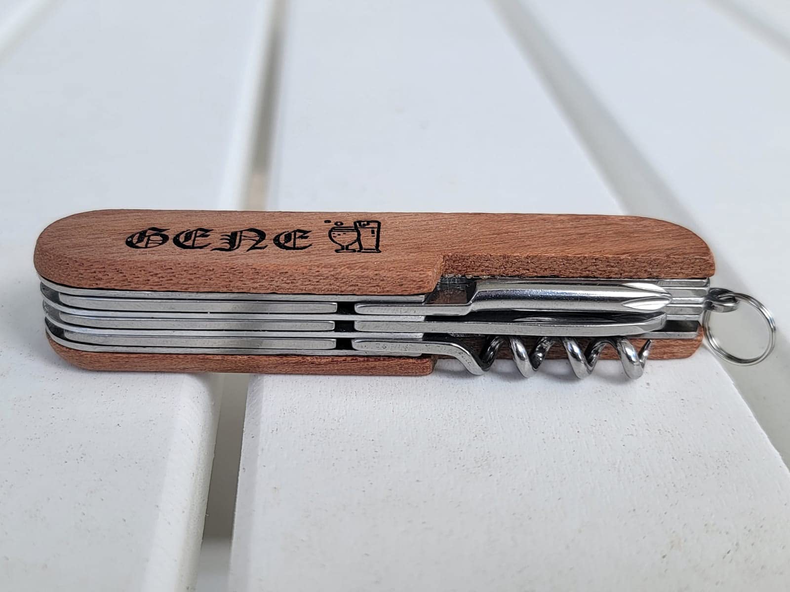 Personalized Wooden Pocket Knife | Customizable Design | Laser Engraved | 8-Function Multi-Tool (Stainless Steel) | Gift for Men, Groomsmen, Birthday, Graduations