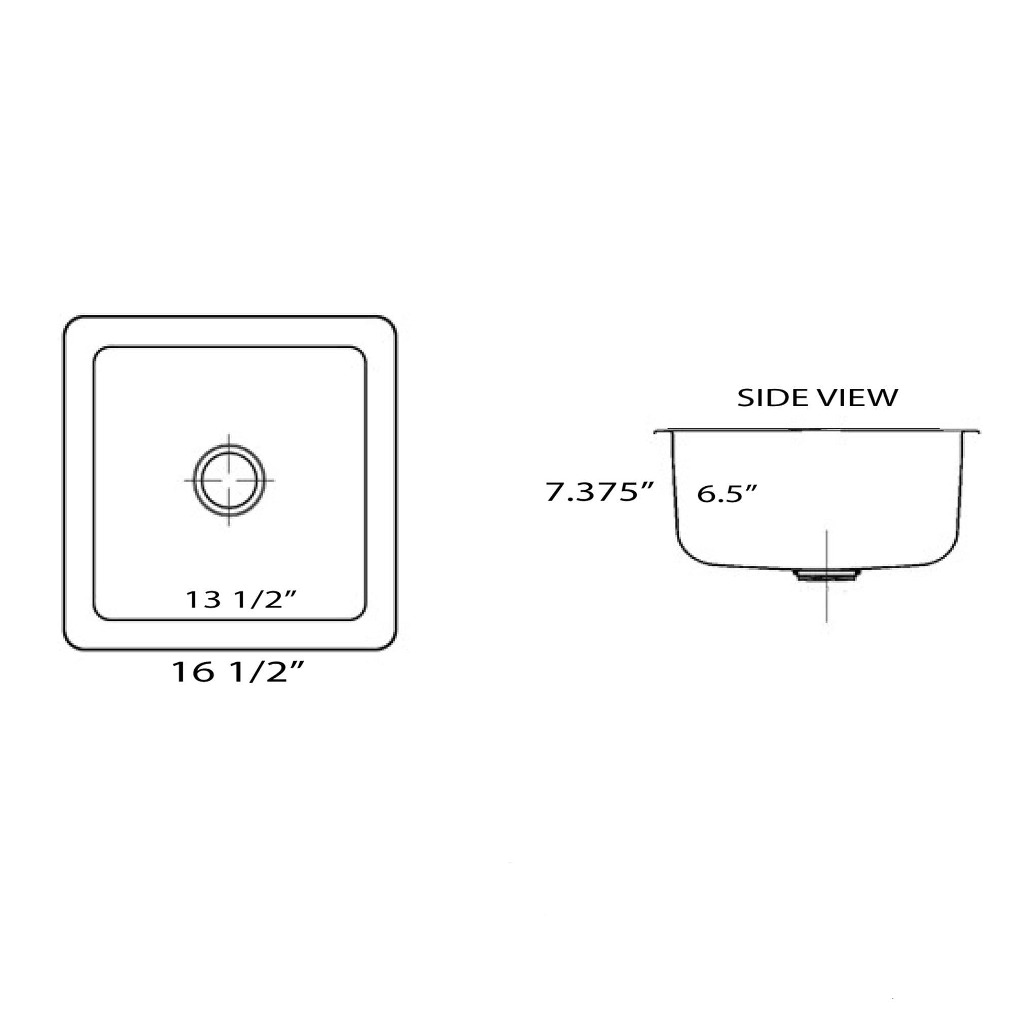 Nantucket Sinks SQRS-7 16.5" Square Hammered Stainless Bar Sink In Polished