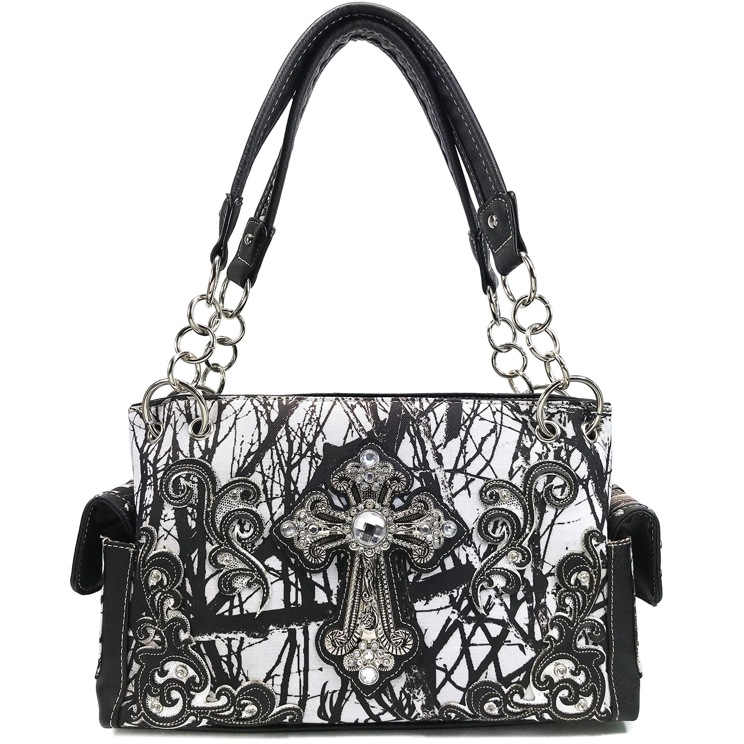 Zelris Camouflage Shine Glow Cross Women Conceal Carry Handbag with Wallet Set (Black)