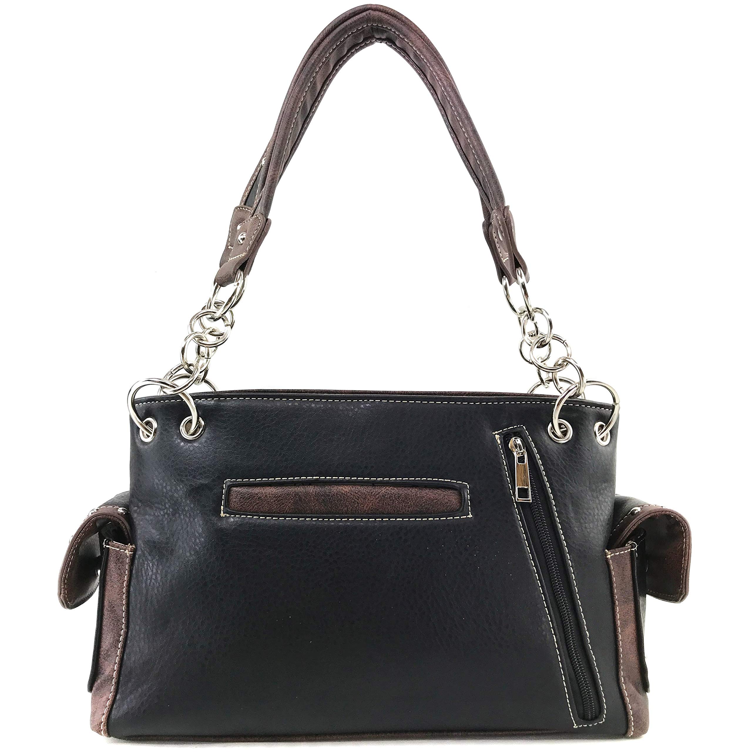Zelris Longhorn Skull Embroidered Feather Cactus Design Women Conceal Carry CCW Shoulder Handbag Purse with Wallet Set (Black)
