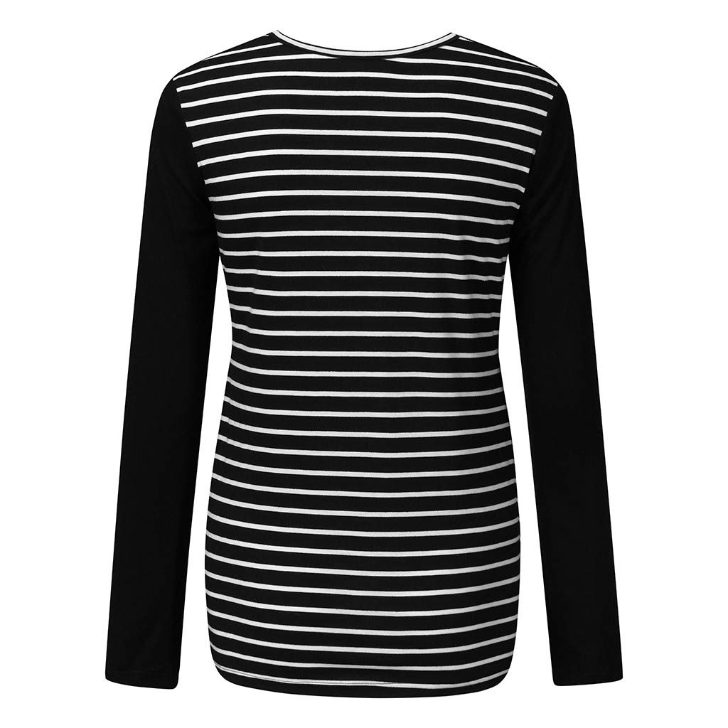 Women Nursing Maternity Layered T Shirt Breastfeeding Long Sleeve Tunics Blouse Pregnancy Striped Packwork Tees Sweatshirts (Black, M)