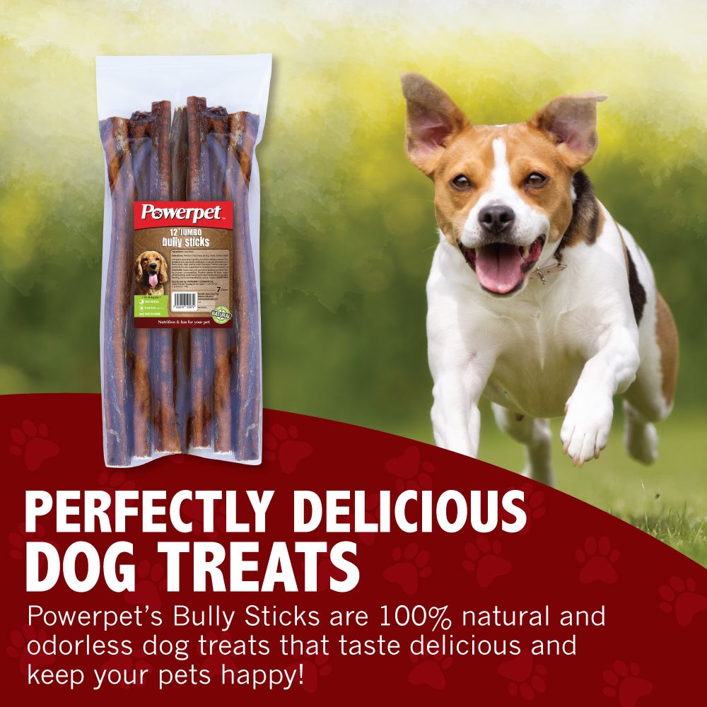 Natural Dog Chew - Powerpet: Bully Sticks - 12” Jumbo Bully Sticks - 7 Ct - Odorless - Helps Improve Dental Hygiene - 100% Natural & Highly Digestible - Helps Keep Your Dog Healthy & Happy
