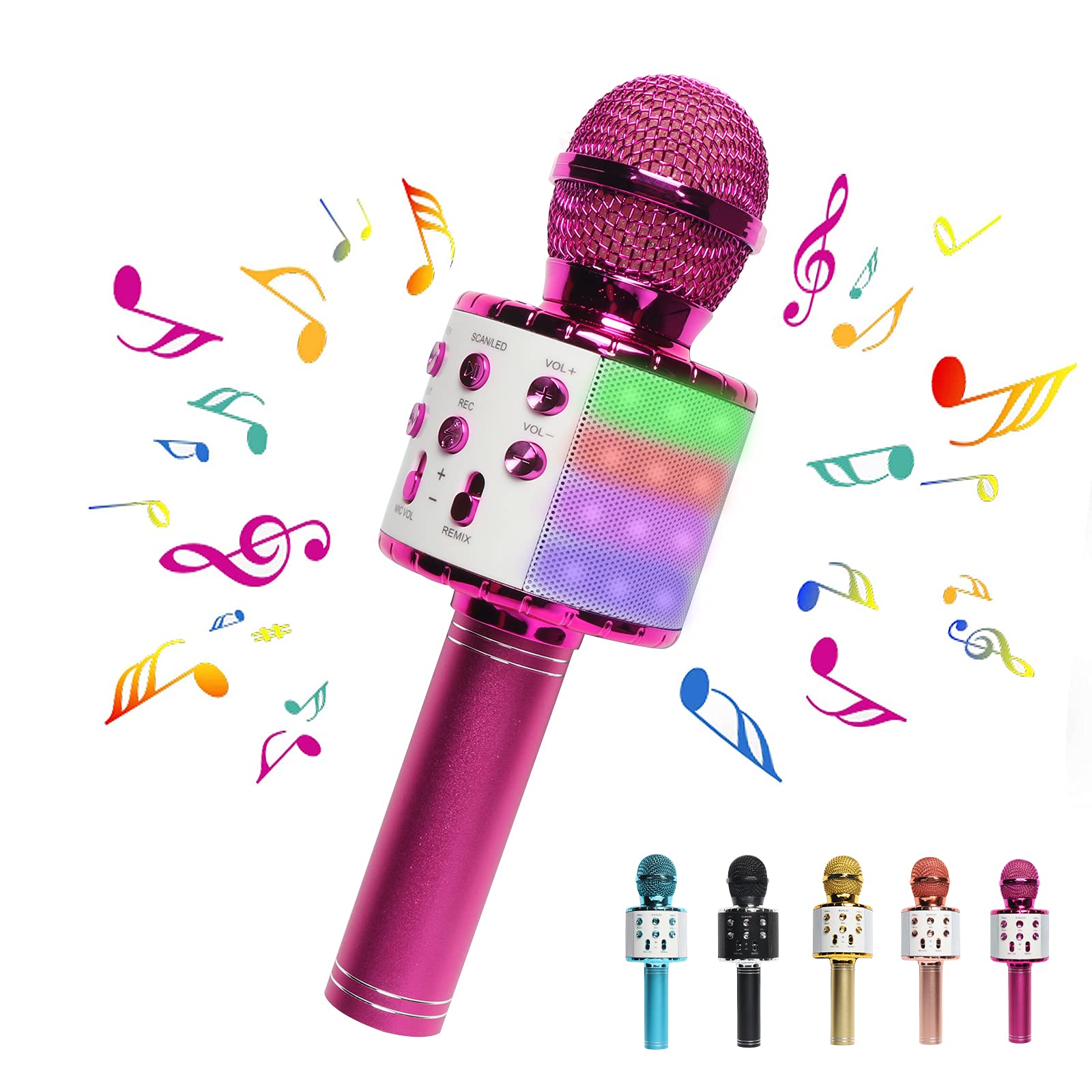 DREAM&GLAMOUR Karaoke Microphone for Kids,Bluetooth Wireless Microphone with LED Lights,Portable Handheld Karaoke Mic Speaker Machine for Girls Boys Adults(Pink)