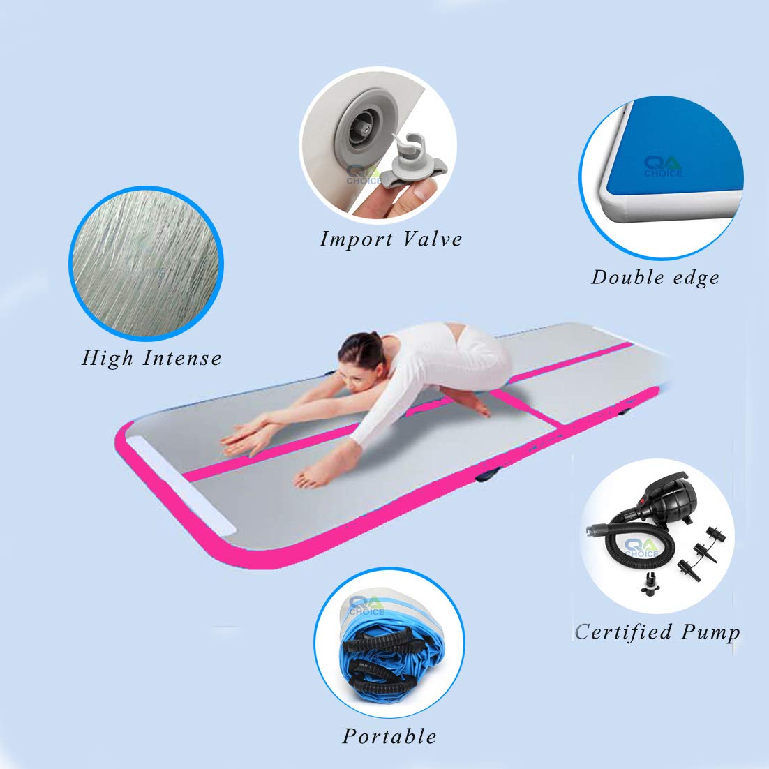 CNSPORT Inflatable Air Gymnastics Mat Training Mats 10ft13ft16ft20ft Gymnastics Tracks for Home UseTraining,Pink,10ft*3.3ft*4in(3*1*0.1m)