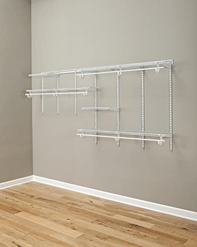ClosetMaid ShelfTrack Wire Closet Organizer System Adjustable from 7 to 10 Ft, with Shelves, Clothes Rods, Hardware, Durable Steel, White, 7 ft ft