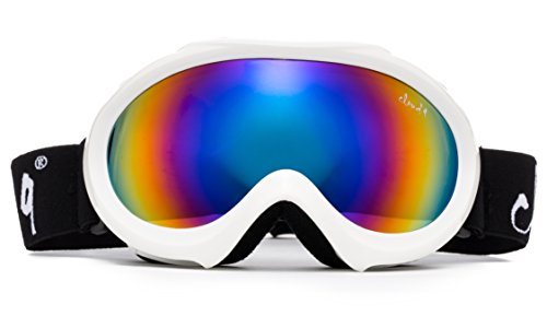 Cloud 9 - Professional Kids Boys Girls & Toddlers Ski Goggles Anti-Fog Dual Lens UV400 Protection Triple Layered Foam Snowboarding Snow Goggles in White with Flash Mirror Lens
