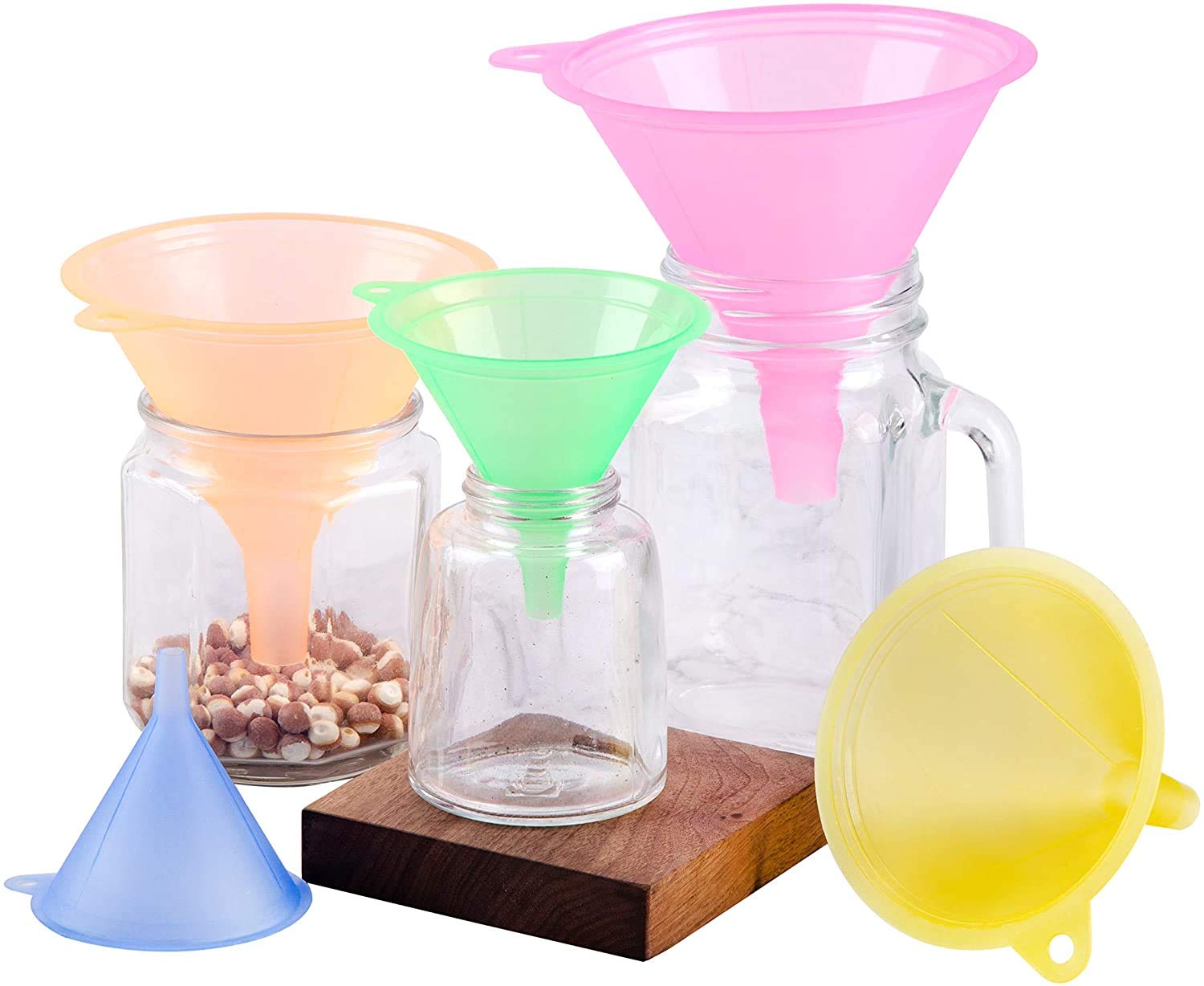 iSnuff Kitchen Funnel Set with 5 Sizes, Small to Large Plastic Cooking Funnel with Narrow Spout for Filling Bottles, Jars, Bowls, Spices, Powder Funnels, Essential Oils