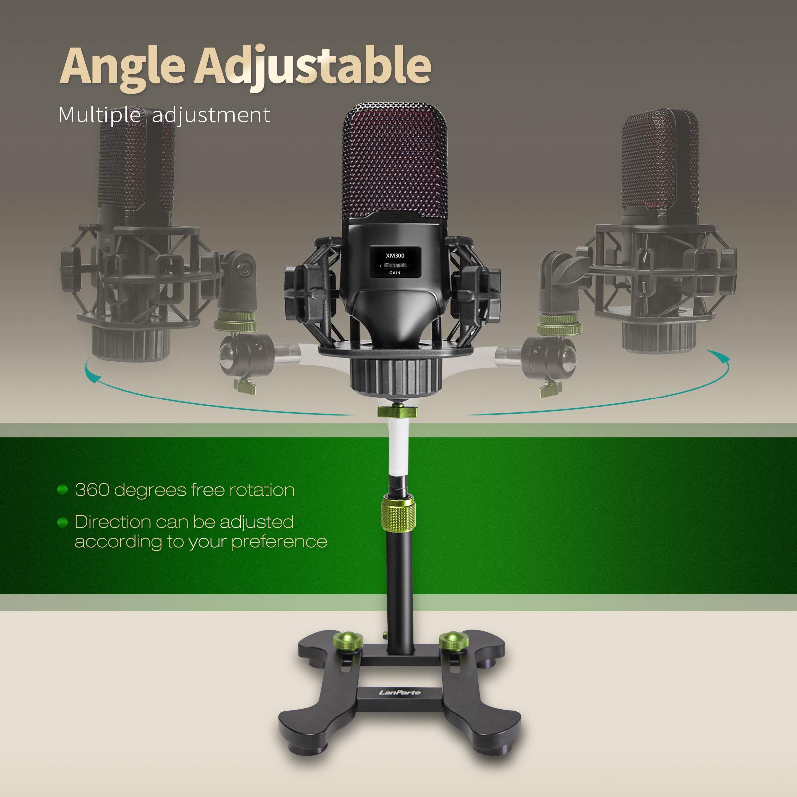 Tbrand LanParte Square Professional Condenser Microphone with Adjustable Anti-Vibration Bracket for Voice Recording Podcasting YouTube Karaoke Gaming Instruments Live Stream