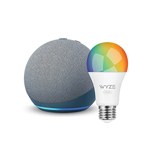 Echo Dot (4th Gen) | Smart speaker with Alexa | Twilight Blue with Wyze Color bulb