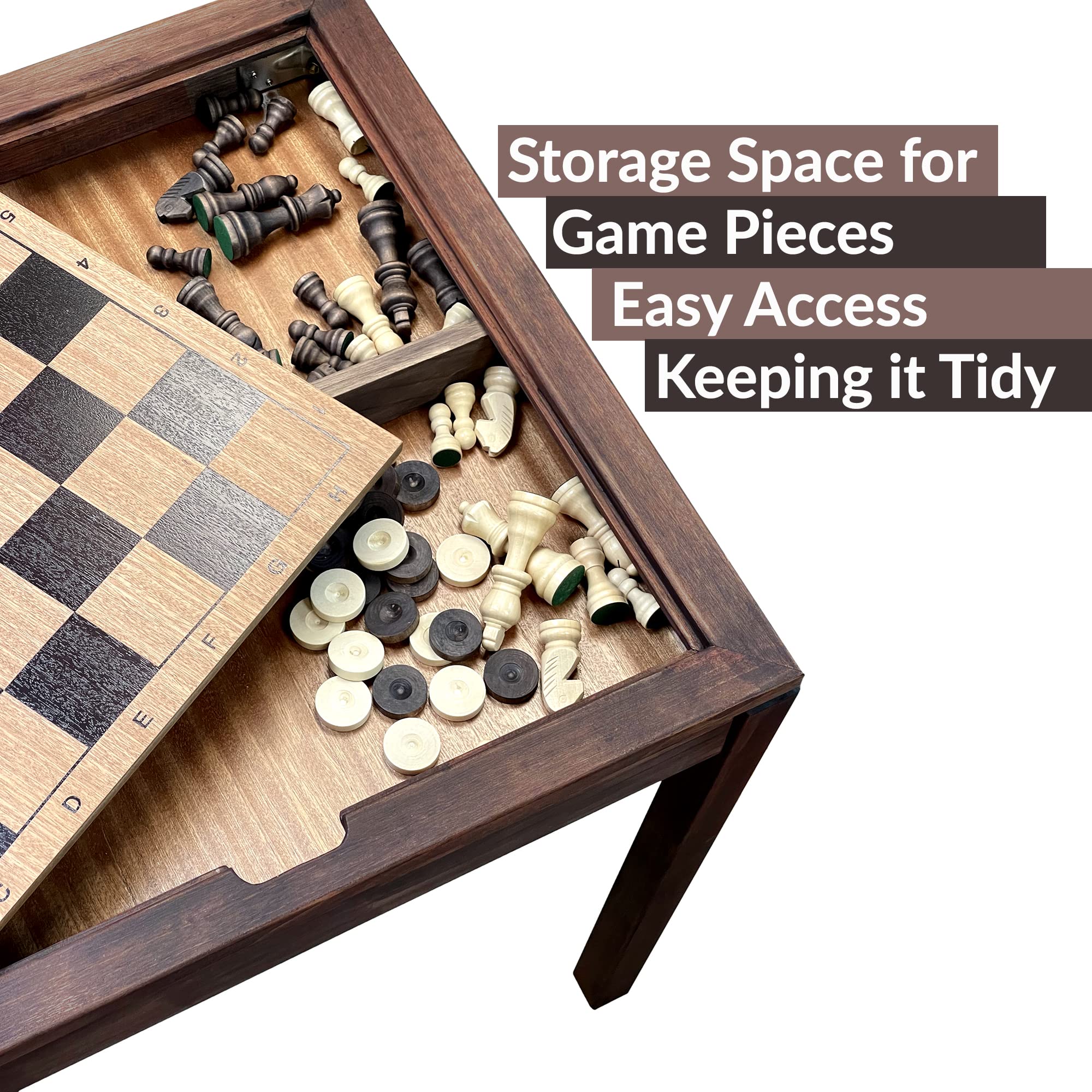 Sterling Games Wooden Chess Table | Chess, Checkers and Backgammon 3 in 1 Combo Game Table Furniture Set, 25" x 25", 4" King