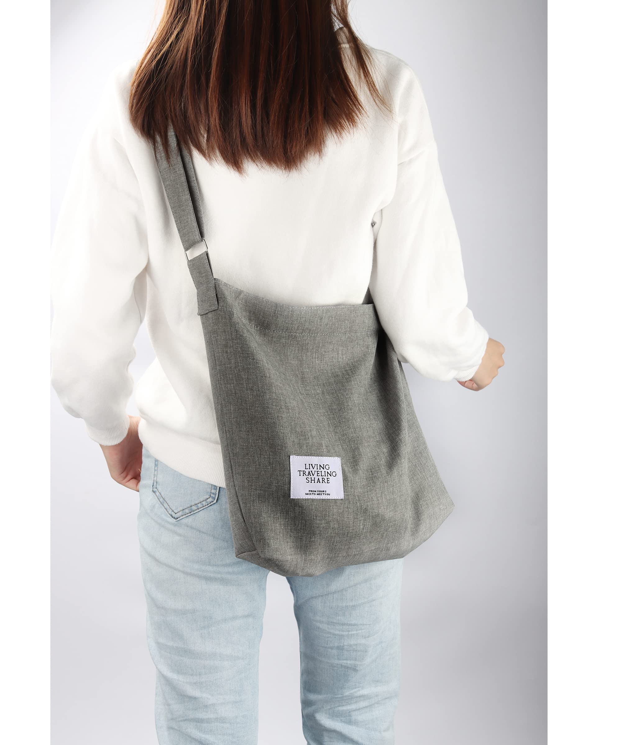 TCHH-DayUp Hobo Bags for Women Canvas Crossbody Tote Large Cute Handbags Casual Shoulder Purses Gray