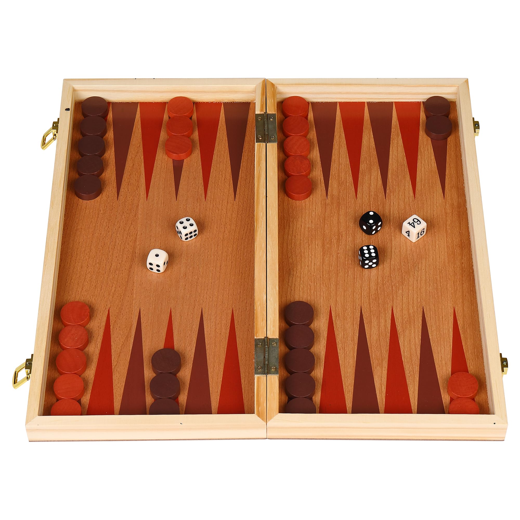 Sterling Games Chess, Checkers, Backgammon Game 3 in 1 Combo Set | 15 inch Wooden Folding Chess Board Game Set for Kids and Adults
