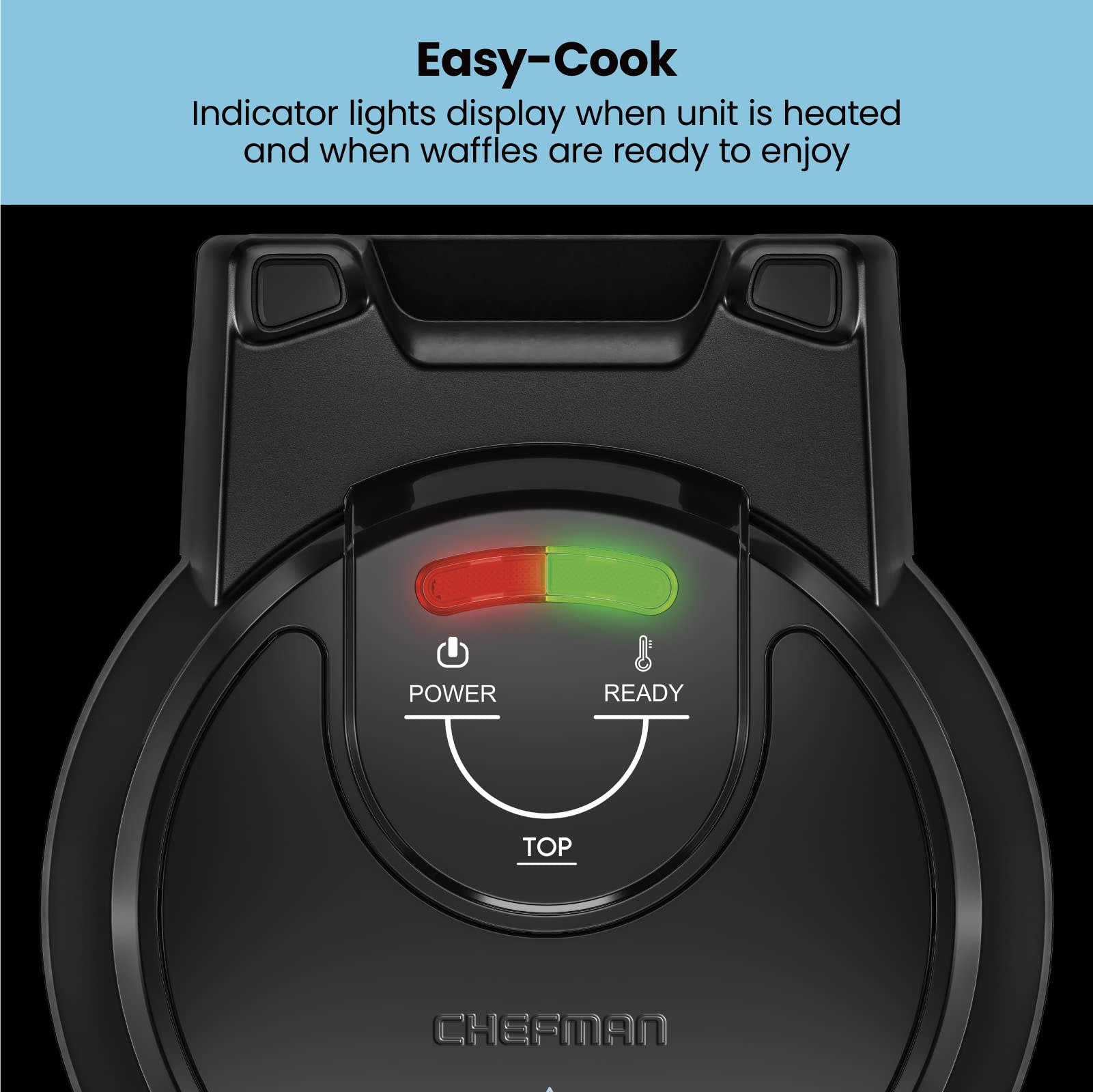 Chefman Big Stuff, Belgian Deep Stuffed Waffle Maker, Mess-Free Moat, 5-Inch Diameter with Dual-Sided Heating Plates, Wide Wrap with Locking Lid, Pour Light Indicator, Cool-Touch Handle, Black