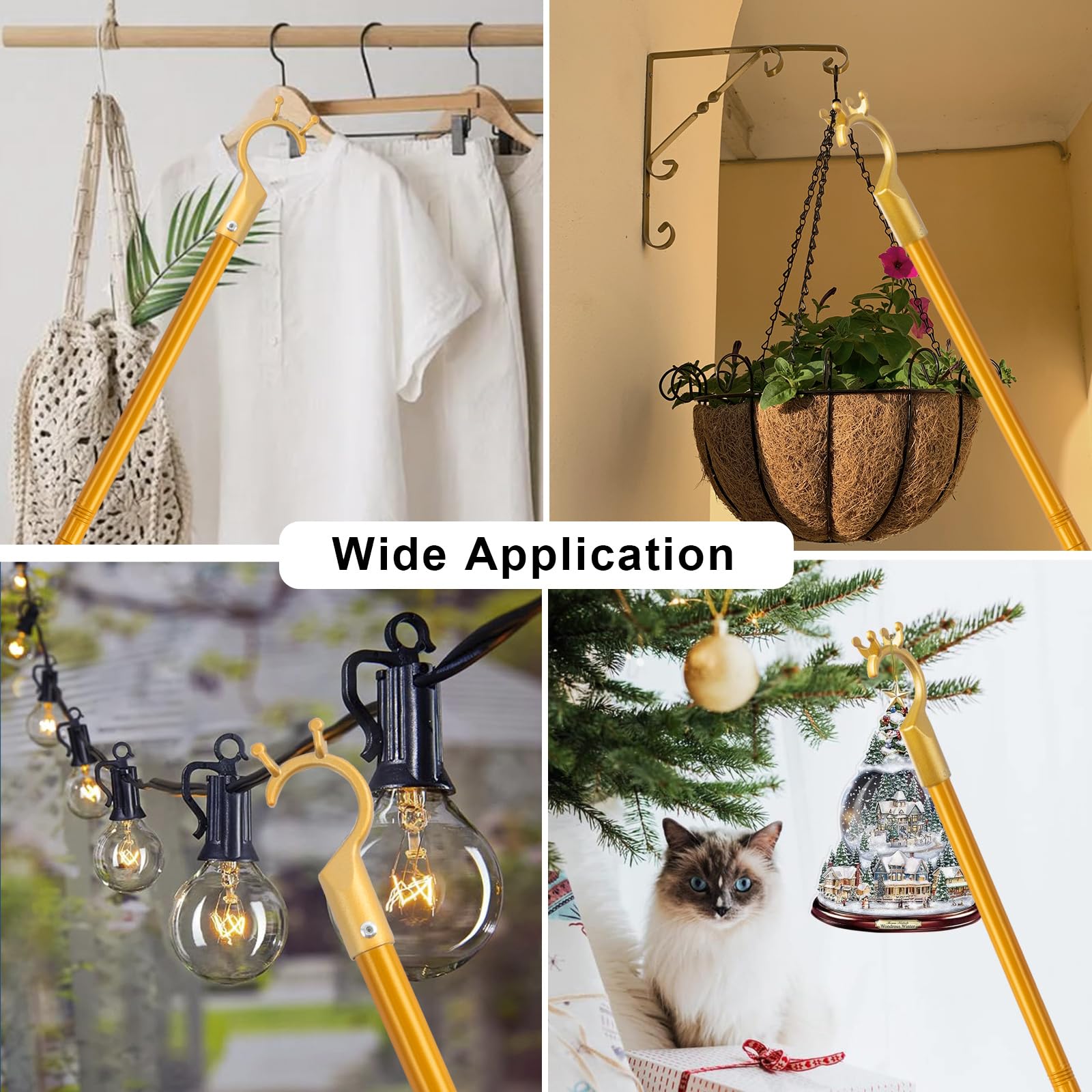 Greeily Clothes Hanger Reaching Hook, Garment Hook Reach Pole for Hanging Clothes Closet Bird Feeders Plants and Christmas Light Extendable from 31" to 61" with Sponge Handle (Yellow Hook)