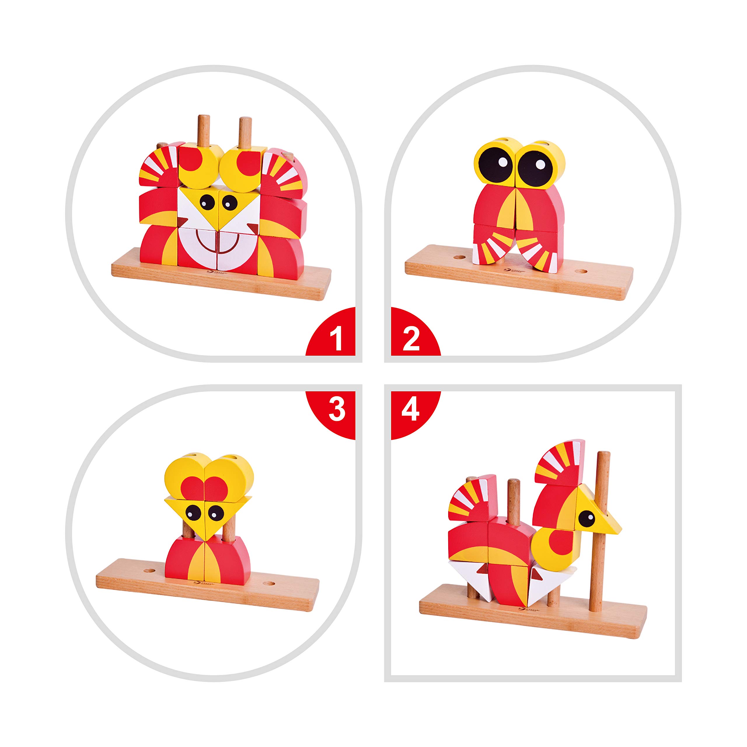 Wooden Stacking,Wood Stacker Blocks, Sorting Toy,Classic World Stacker for Baby Toddler Early Learning Education(Lion Uni Blocks,RED)