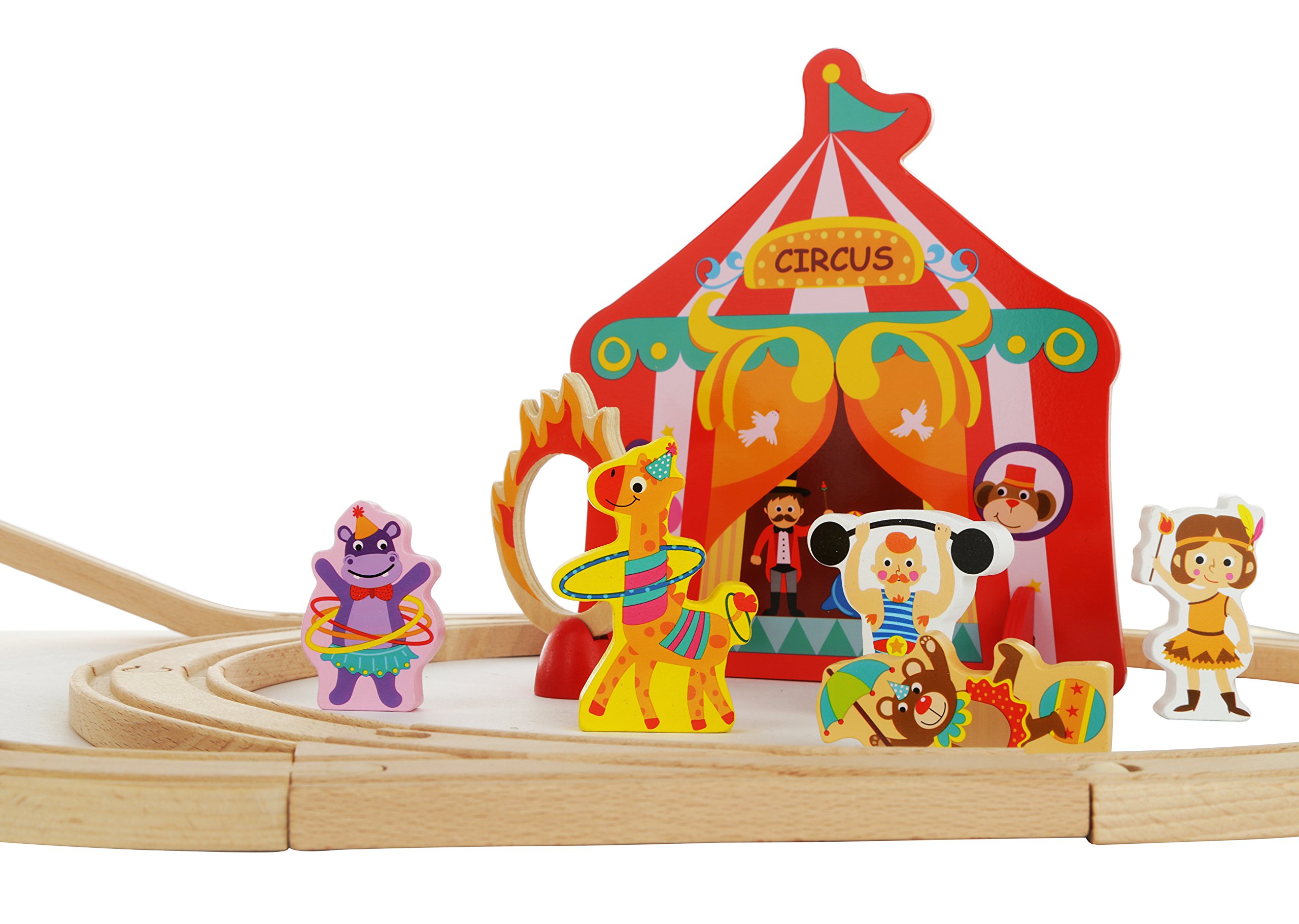 Wooden Train Set Toy Magnetic Trains Cars & Accessories for Toddlers & Kids 3+ Circus Train Set