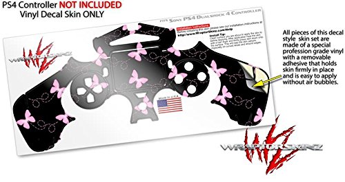 WraptorSkinz Skin Compatible with Sony PS4 Dualshock Controller PlayStation 4 Original Slim and Pro Pastel Butterflies Pink on Black (Controller NOT Included)