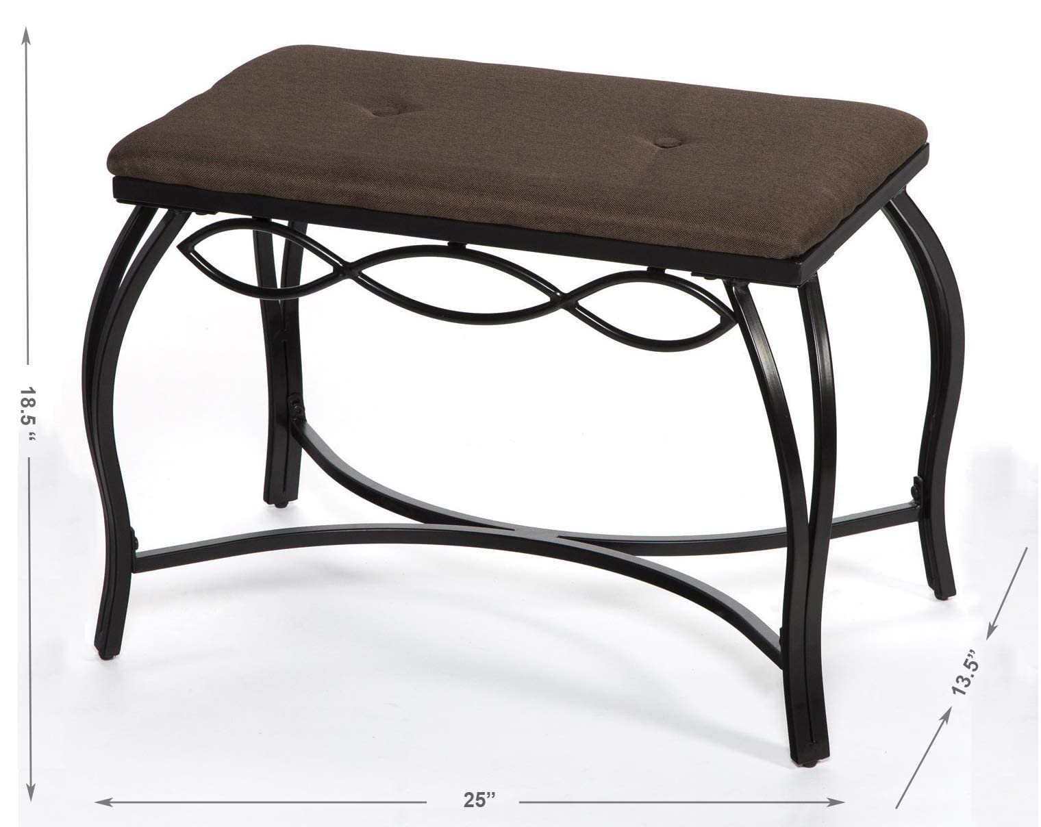 Mango Steam Mocha Brown Shoe Bench - Vanity Seat for Makeup Room, Dressing Stool, Entryway Bench - Powder Coated, Upholstered, Space Saving