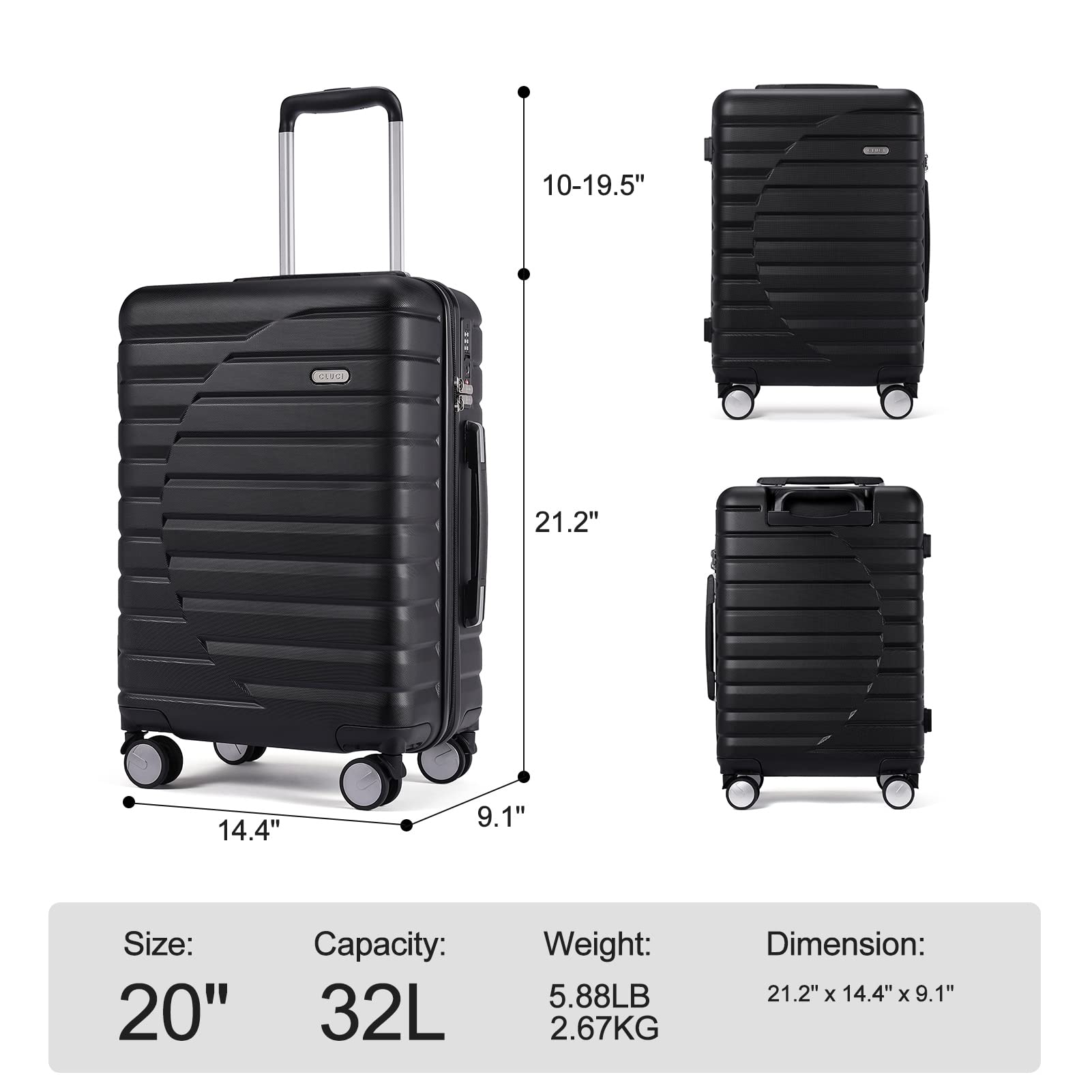 CLUCI Carry On Luggage with Spinner Wheels,Lightweight Hardside Suitcase PC Hardshell Luggage with TSA Lock,20" Carry-On(Beige)