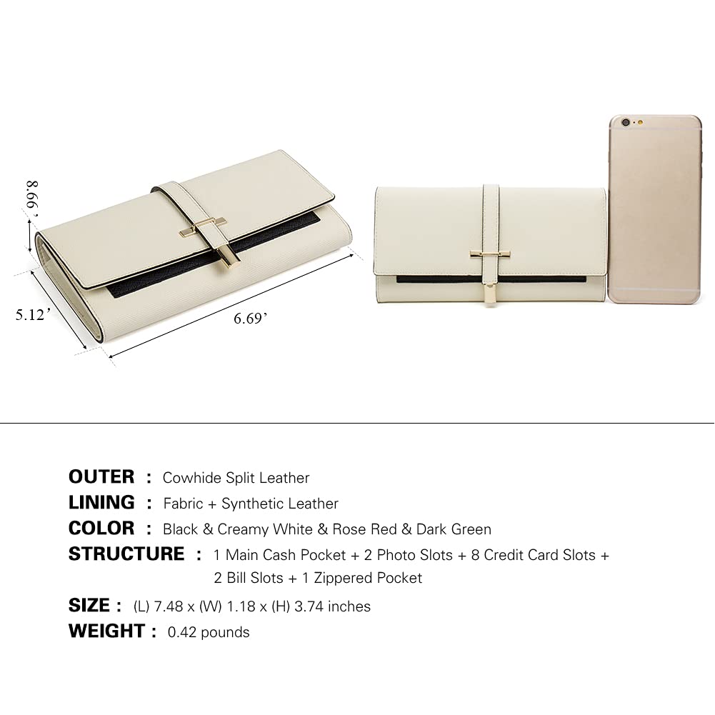 CLUCI Leather Wallet for Women Slim Designer Trifold Ladies Credit Card Holder Cream White