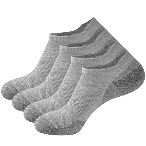 ECOEY Ultimate No Show Merino Wool Performance Athletic Running Socks for Men and Women (Light Grey 4P, 10-13)