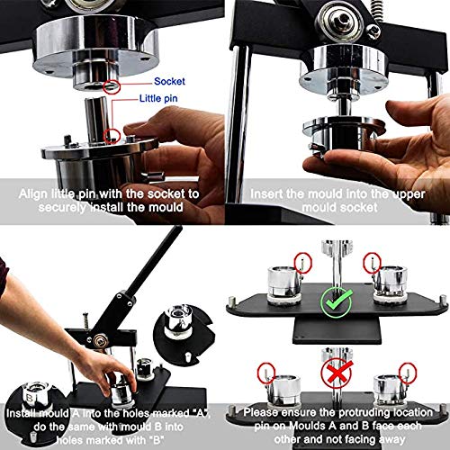 ChiButtons Kit 75mm (3") Button Maker Badge Press Machine-B400 + 75mm Round Die Moulds + 100 set Pin Button Components + Adjustable Circle Cutter (Black-new)