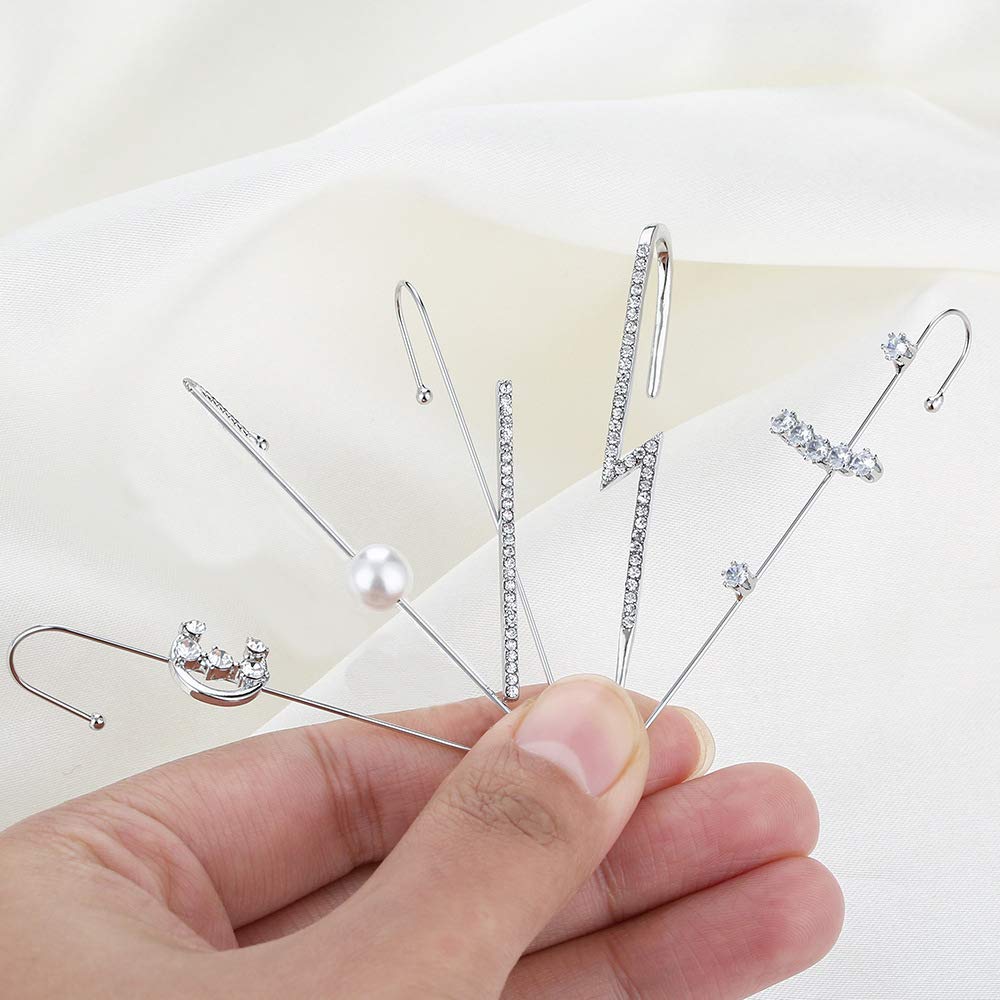Cocamiky Ear Wrap Crawler Hook Earrings Sparking Cubic Zirconia Earcuffs Silver Climber Piercing Cartilage Hypoallergenic Earrings 16Pcs Set for Women