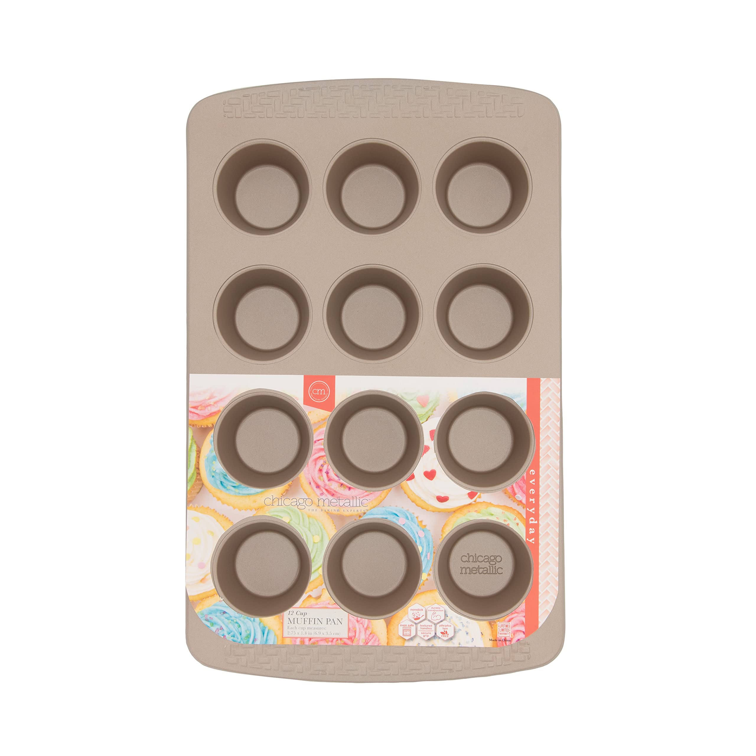 Chicago Metallic Everyday Non-Stick 12 Cup Muffin and Cupcake Pan. Perfect for creating evenly sized muffins, cupcakes, egg cups, and more