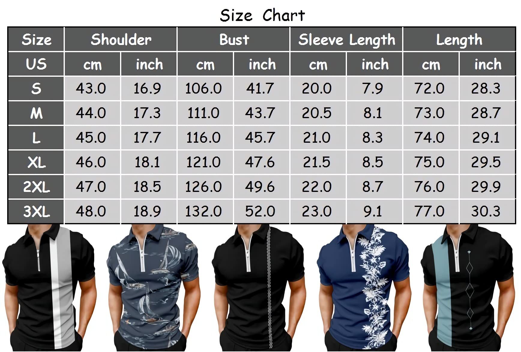 Ecosunny Men's Classic Polo Shirts Long Sleeve Striped Printed Zipper Casual Slim Fit Athletic Golf Shirts
