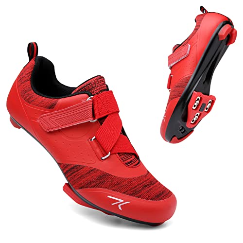 Cycling Shoes Mens Womens Road Indoor Bike Shoes Lightweight Breathable Hook-Ring Compatible Peloton with Delta Cleats,Red,8.5