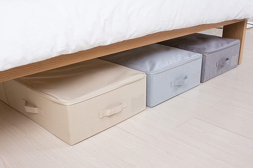 iwill CREATE PRO Pack of 2, 39.4" Large Size Folding Underbed Storage Organizer Boxes with Lid, Folding & Washable, 6 Handles on All Sides, Beige