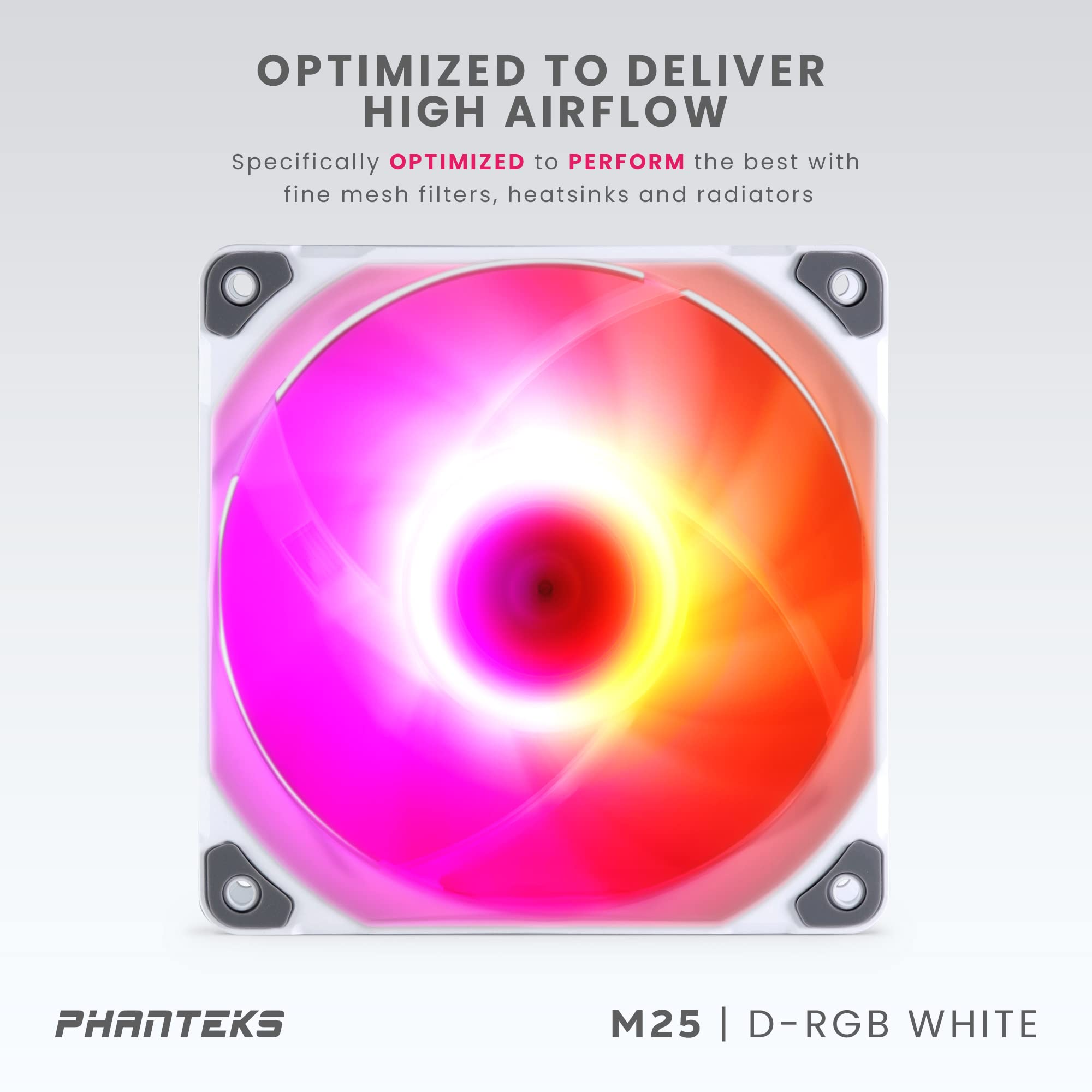Phanteks (PH-F120SK_DRGB_PWM_WT01_3P) SK120 DRGB PWM FAN 3Pack – 3X 120mm fan, high airflow nine-blade design, DRGB Lighting, rubber dampening washers - White