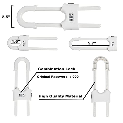 Child Proof Sliding Cabinet Door Code Locks Baby Safety Cupboard Locks Adjustable U Shaped Cabinet Latches for Knob Handle Drawers Closet (4 PCS, White)