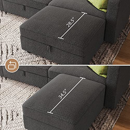 HONBAY Oversized Modular Sofa with Storage Seats Modular 3 Seater Couch with Wide & Deep Seat, Dark Grey