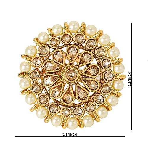 Efulgenz Indian Bollywood Traditional Antique Round Pearl Crystal Kundan Adjustable Big Ring Finger Jewelry (Style 2)