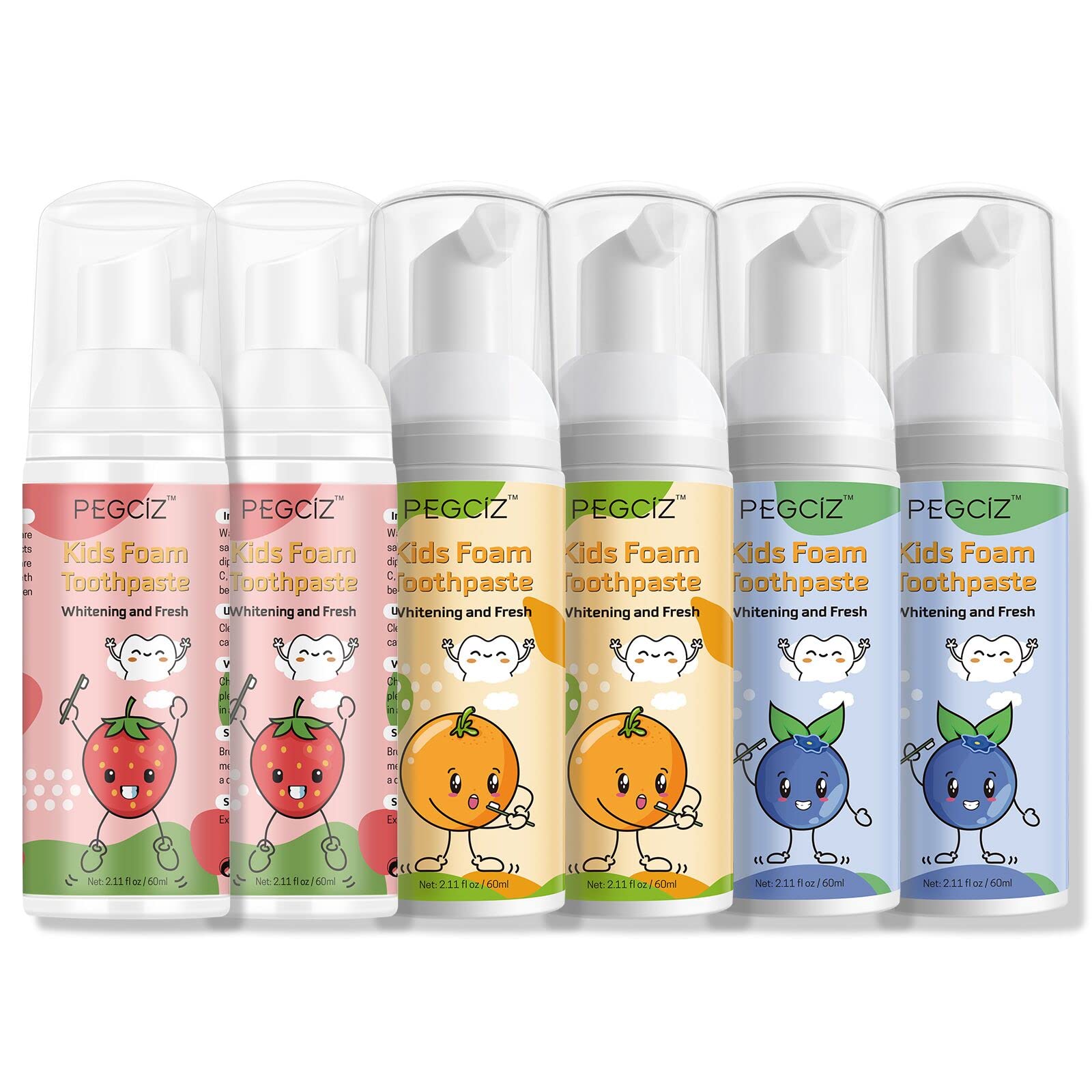 Foam Toothpaste Kids 6 Pack, Toddler Toothpaste with Low Fluoride for U Shaped Toothbrush, Foaming Toothpaste and Mouthwash for Dental Care for Children