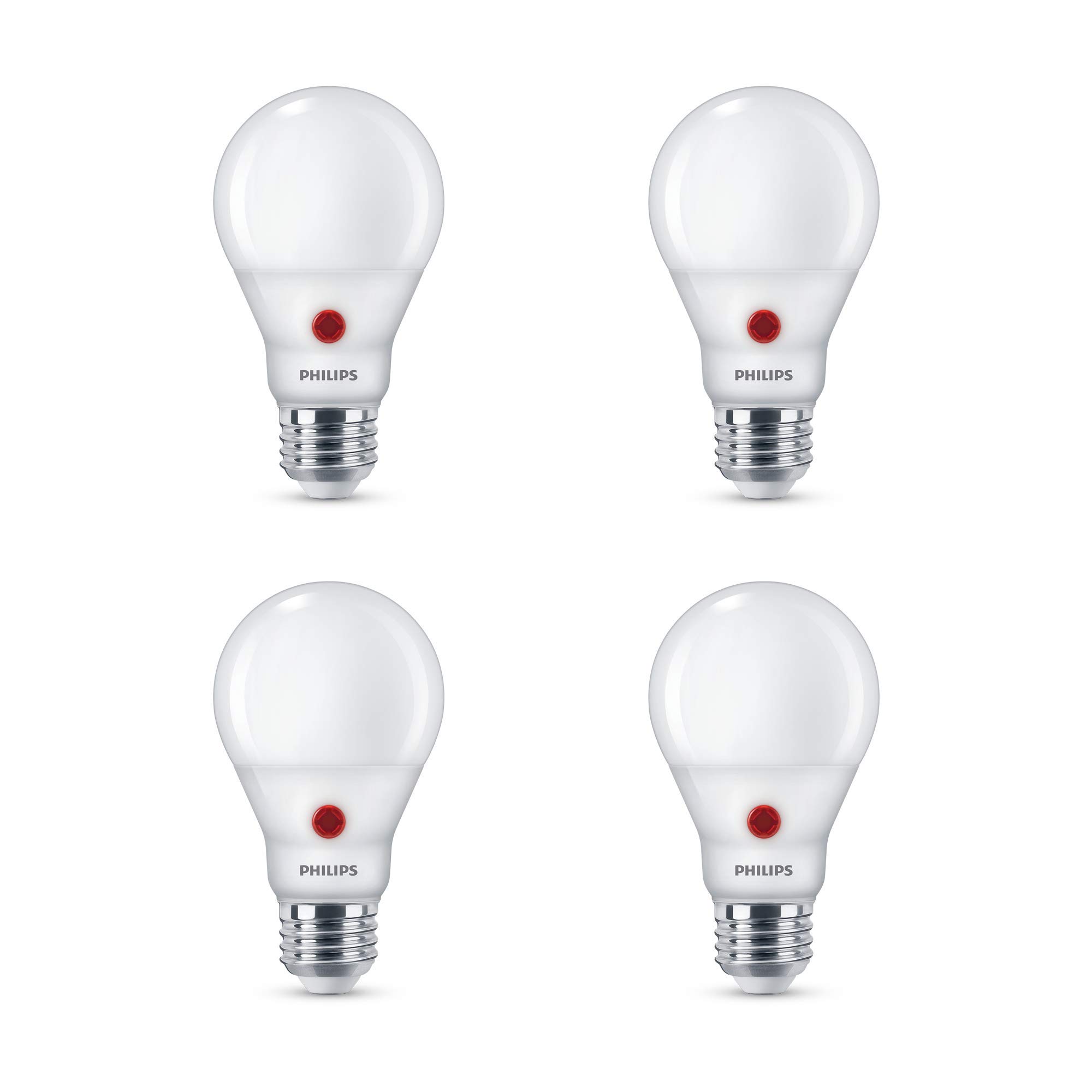 Philips LED Frosted Dusk-To-Dawn Flicker-Free A19 Light Bulb, Non-Dimmable, 800 Lumen, Soft White Light (2700K), 8.8W=60W, E26 Base, Title 20 Certified, 4-Pack