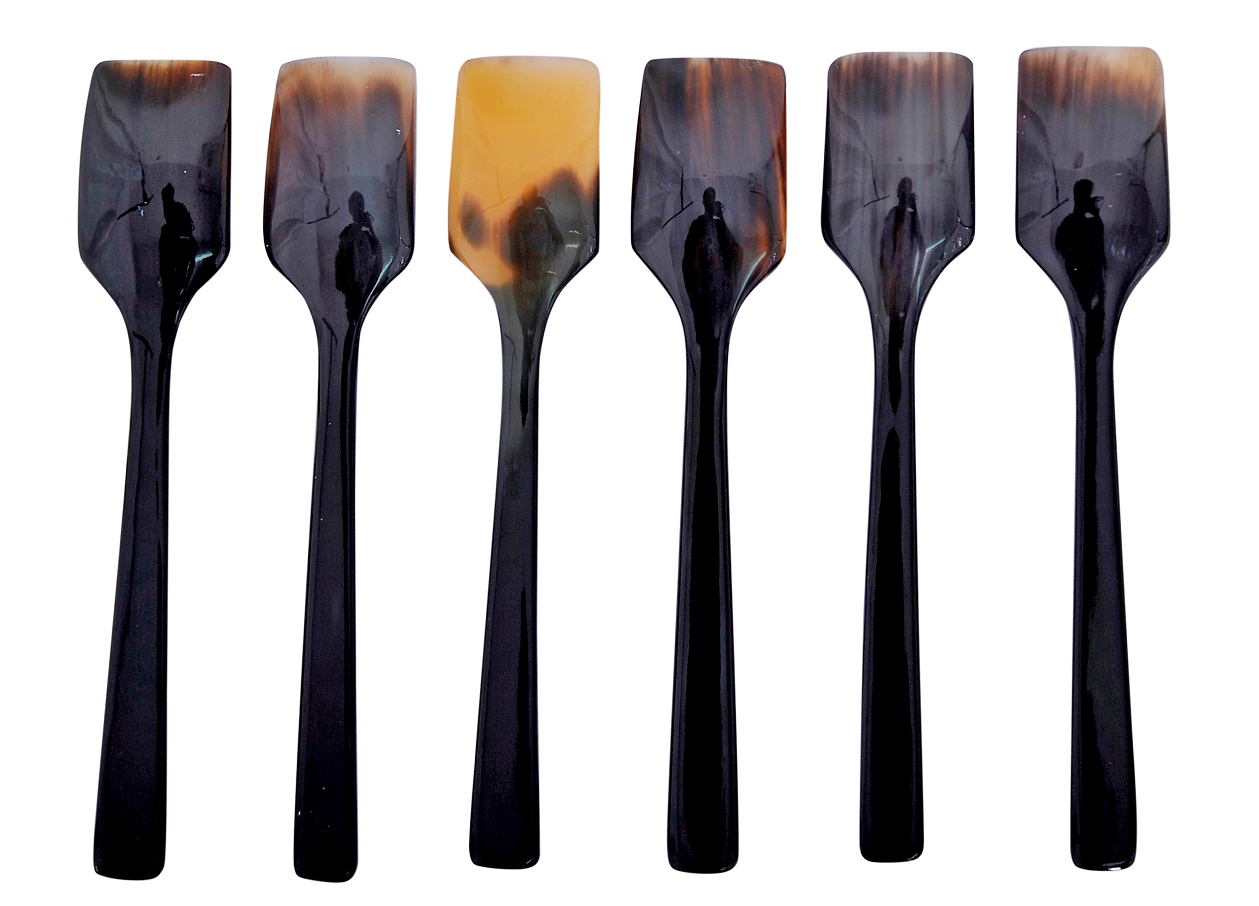 Marycrafts Set of 6 Long Buffalo Horn Caviar Mustard Jam Spoons